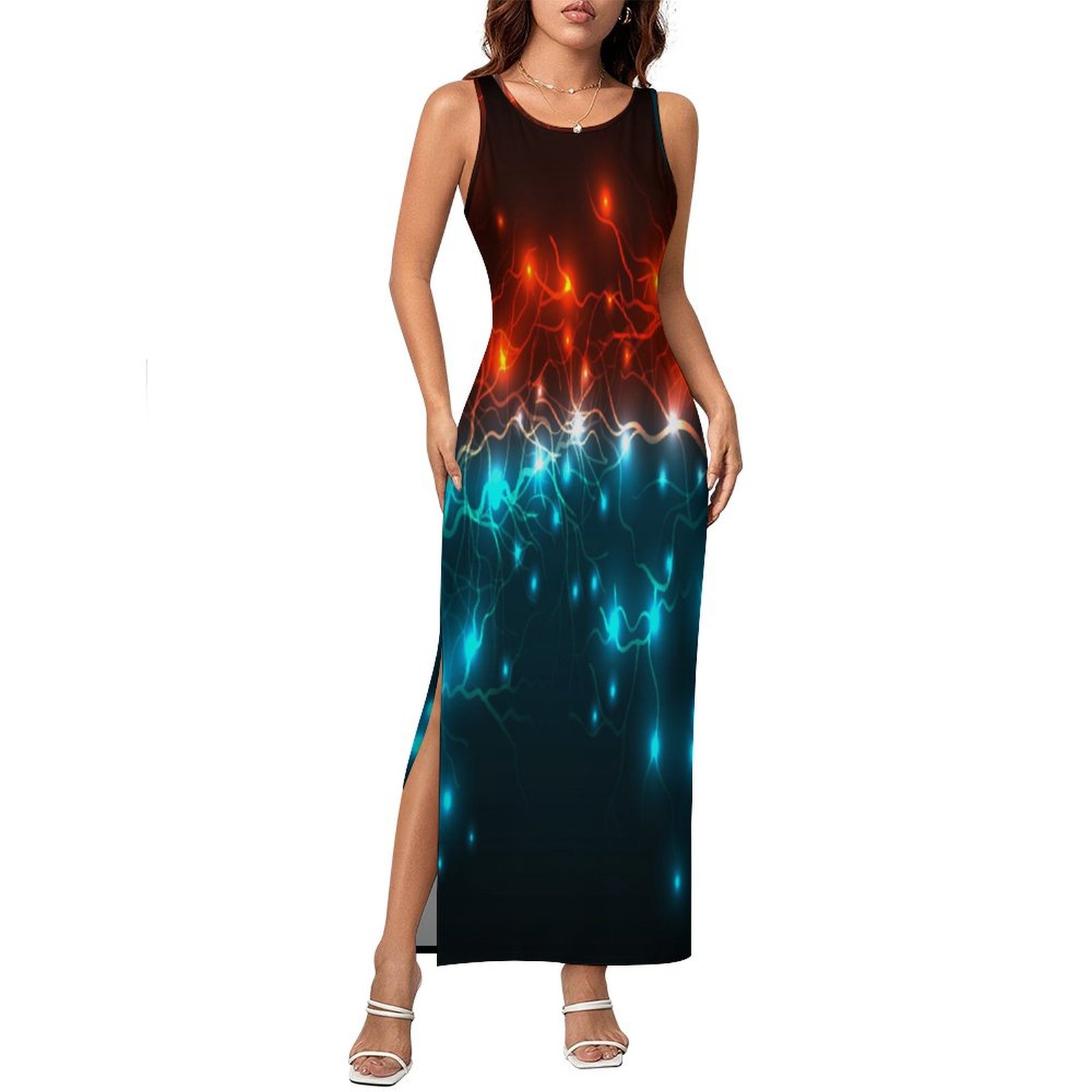 Abstract Red And Blue Lightning Ladies Summer Dresses Beach Vacation ...