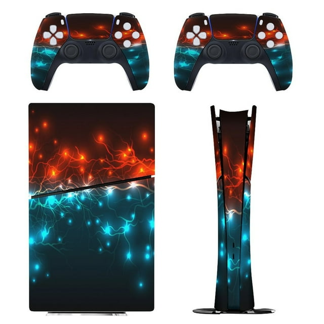Abstract Red And Blue Lightning PS5/PS5 Pro/PS5 Slim Digital Disc Skin ...