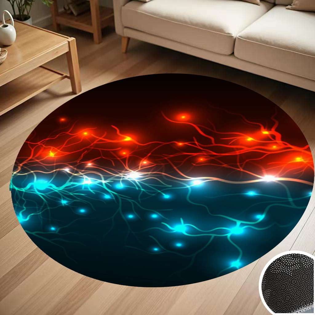 Abstract Red And Blue Lightning Round Carpet Living Room Bedroom Home ...