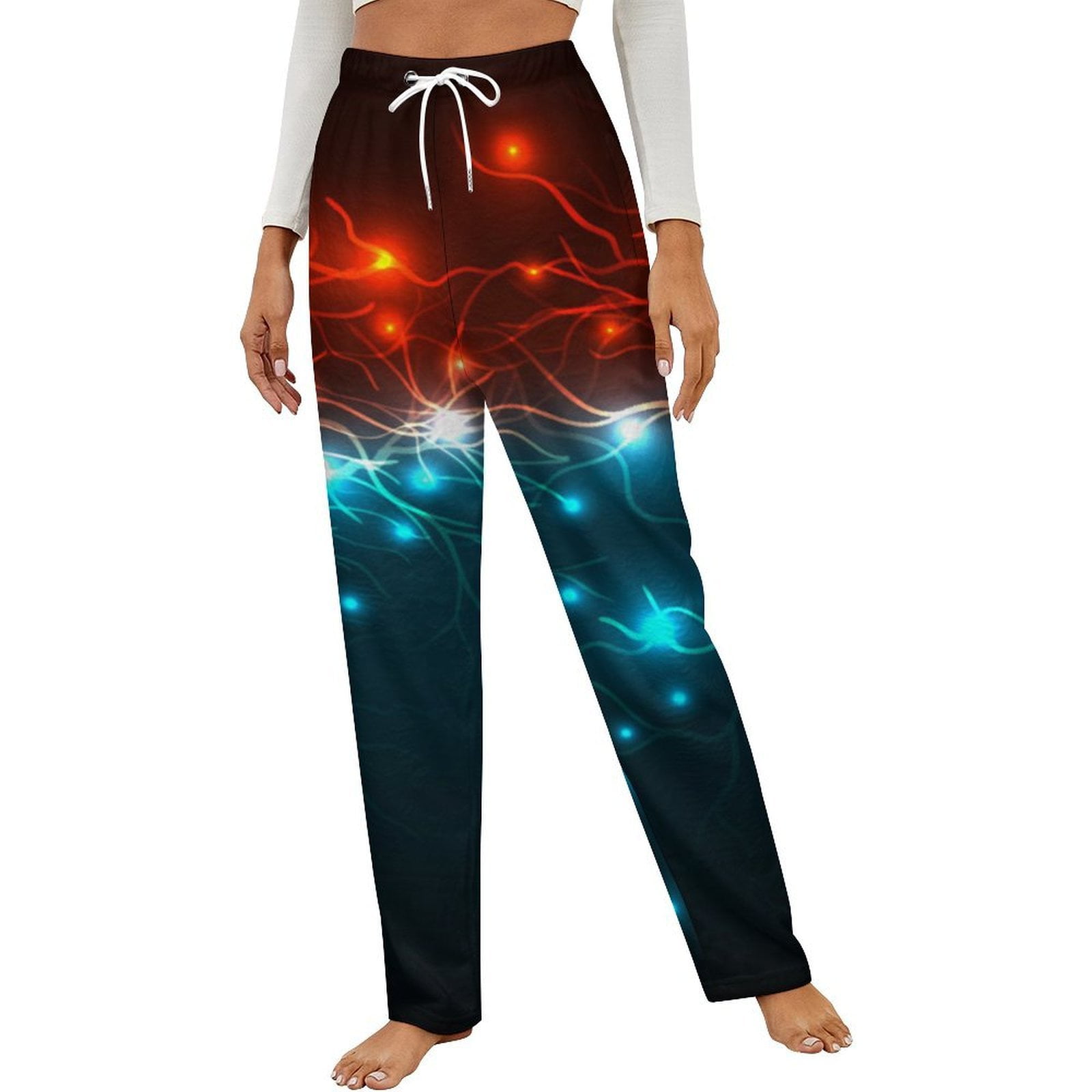Abstract Red And Blue Lightning Winter Female Pants Flannel High Waist ...