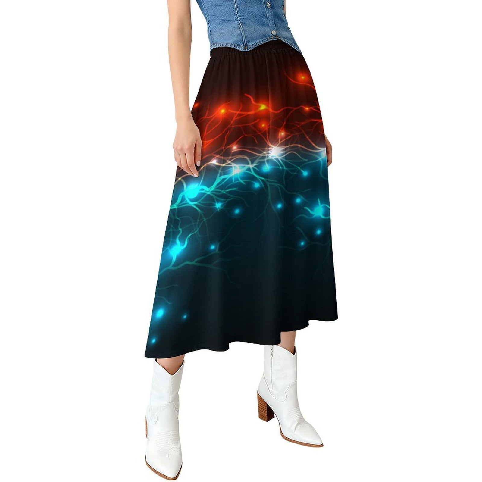 Abstract Red And Blue Lightning Women High Waist Midi Skirt Elegant ...