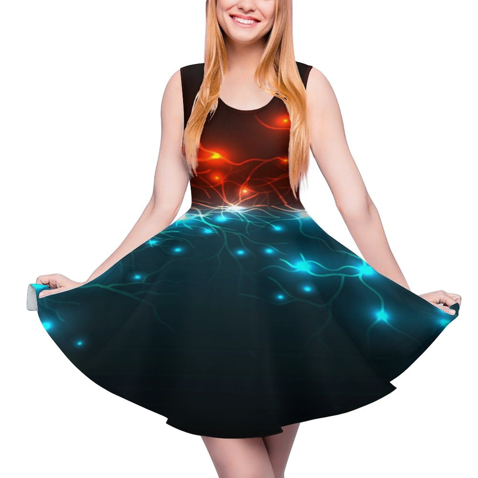Abstract Red And Blue Lightning Womens Summer Dresses Swing Dress Round ...