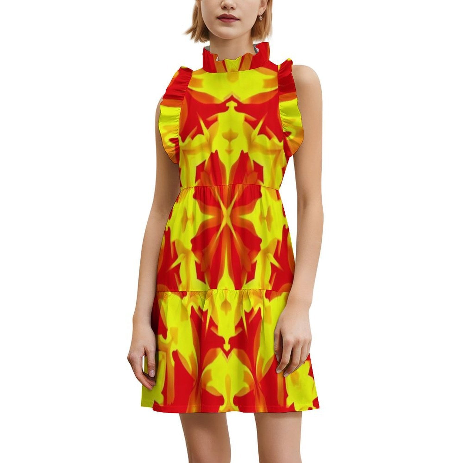Abstract Red And Yellow Pattern Women's Fashion Casual Dress Summer ...