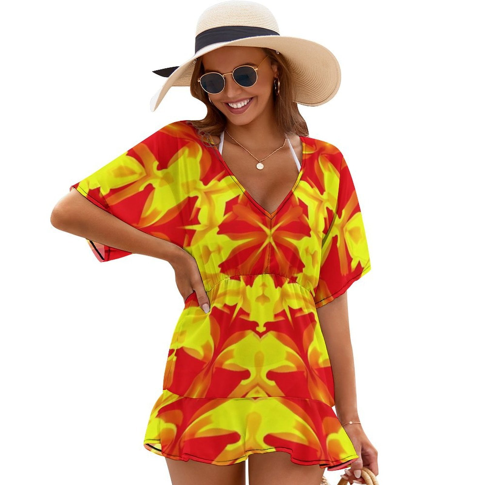 Abstract Red And Yellow Pattern Women's Luxury Party Dress Evening ...
