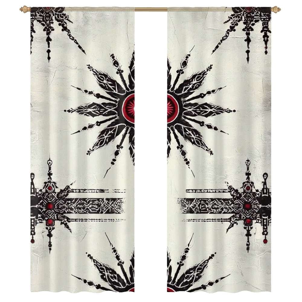 Abstract Red Black Art Design Tulle Curtains For Living Room Chiffon ...