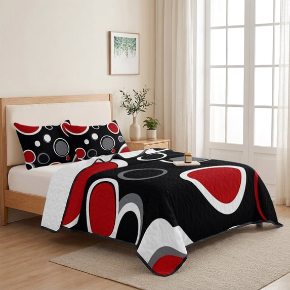 Abstract Red Black Circle 3 Pieces Quilt Set,1 Quilt with 2 Shams,Color ...