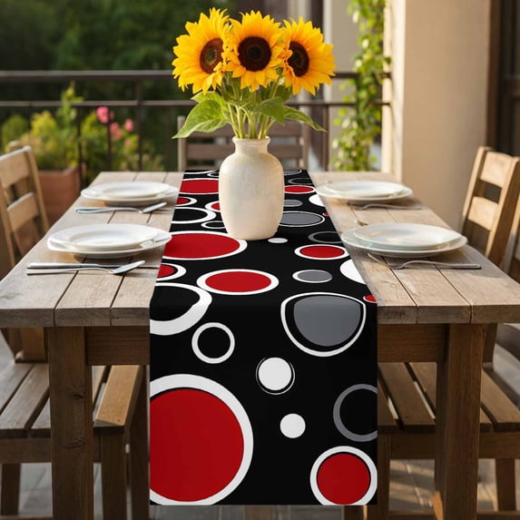 Abstract Red Black Circle Table Runner 90 Inch Long Color Block on ...
