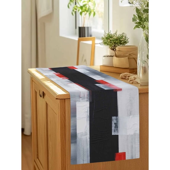 Abstract Red Black Geometric Art Table Runner 13x70in Non-Slip Cotton ...