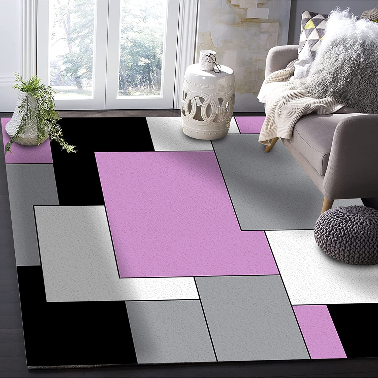 Abstract Red Black Geometric Carpet for Living Room Luxury Home rations ...