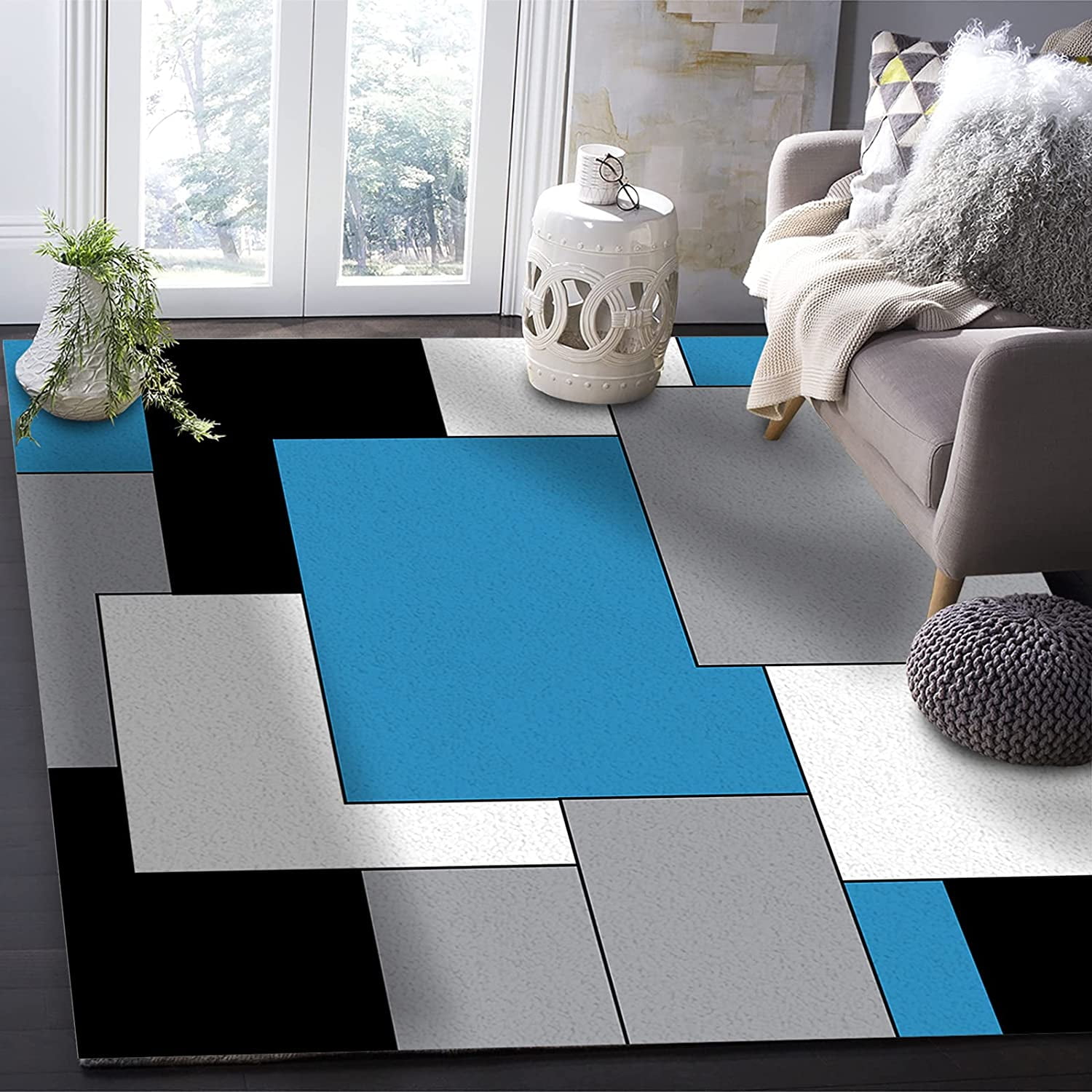 Abstract Red Black Geometric Carpet for Living Room Luxury Home rations ...