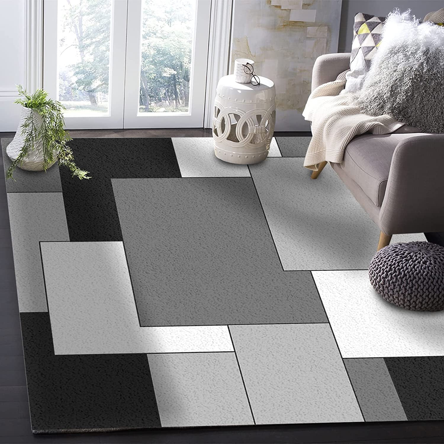 Abstract Red Black Geometric Carpet for Living Room Luxury Home rations ...