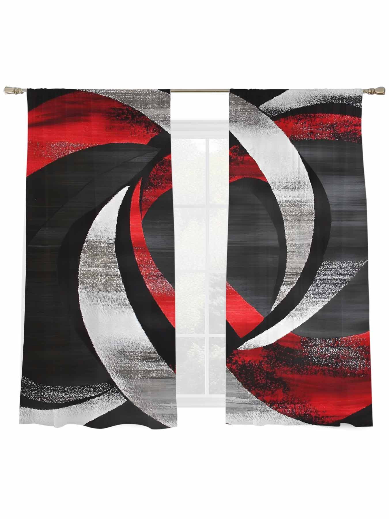 Abstract Red Black Sheer Curtains for Living Room Bedroom, Light ...