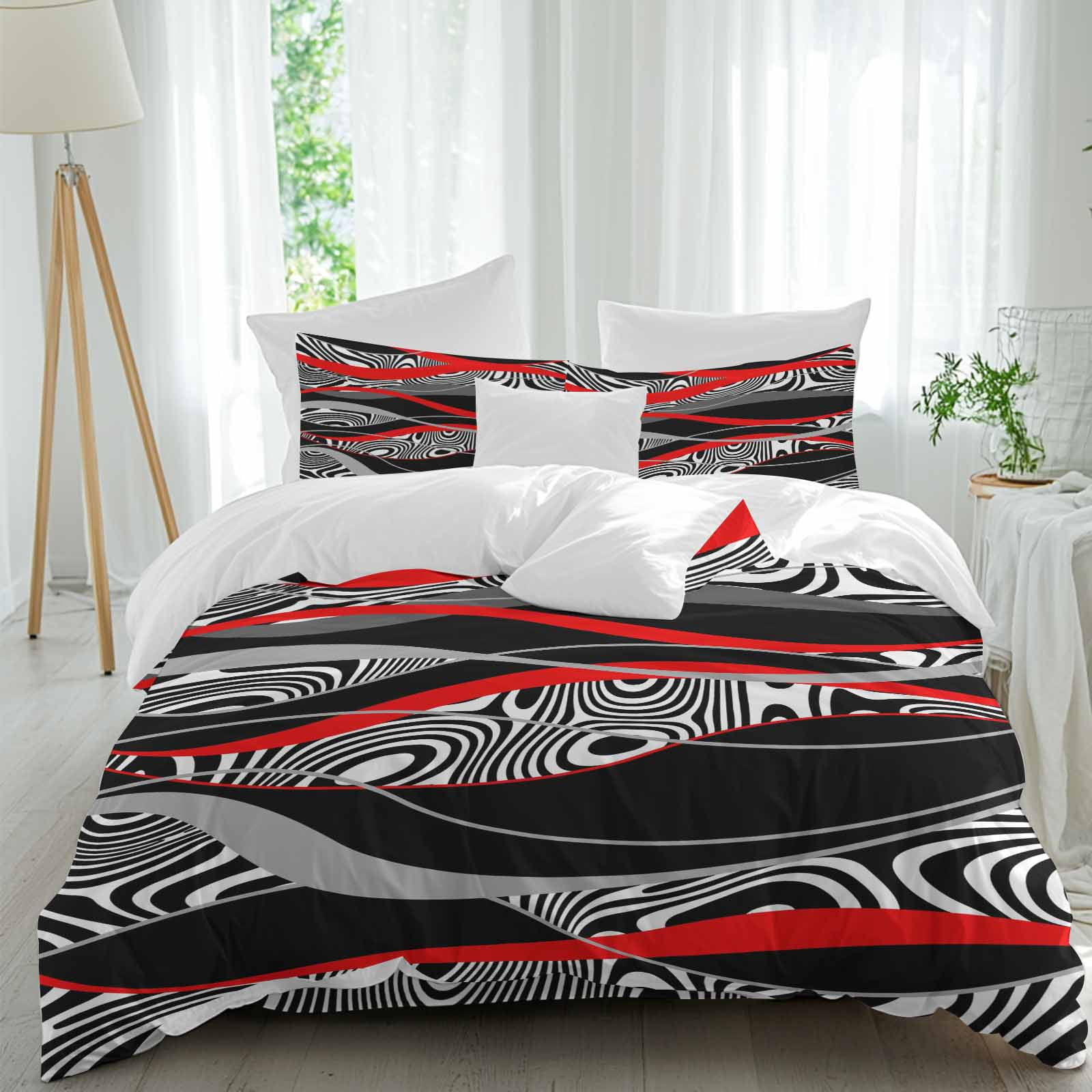 Abstract Red Black Stripe Queen Size Bed Set,Zebra Animal Pattern ...