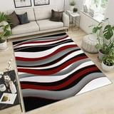 Abstract Red Black Twisted Stripes Area Rug, Modern Gray White ...