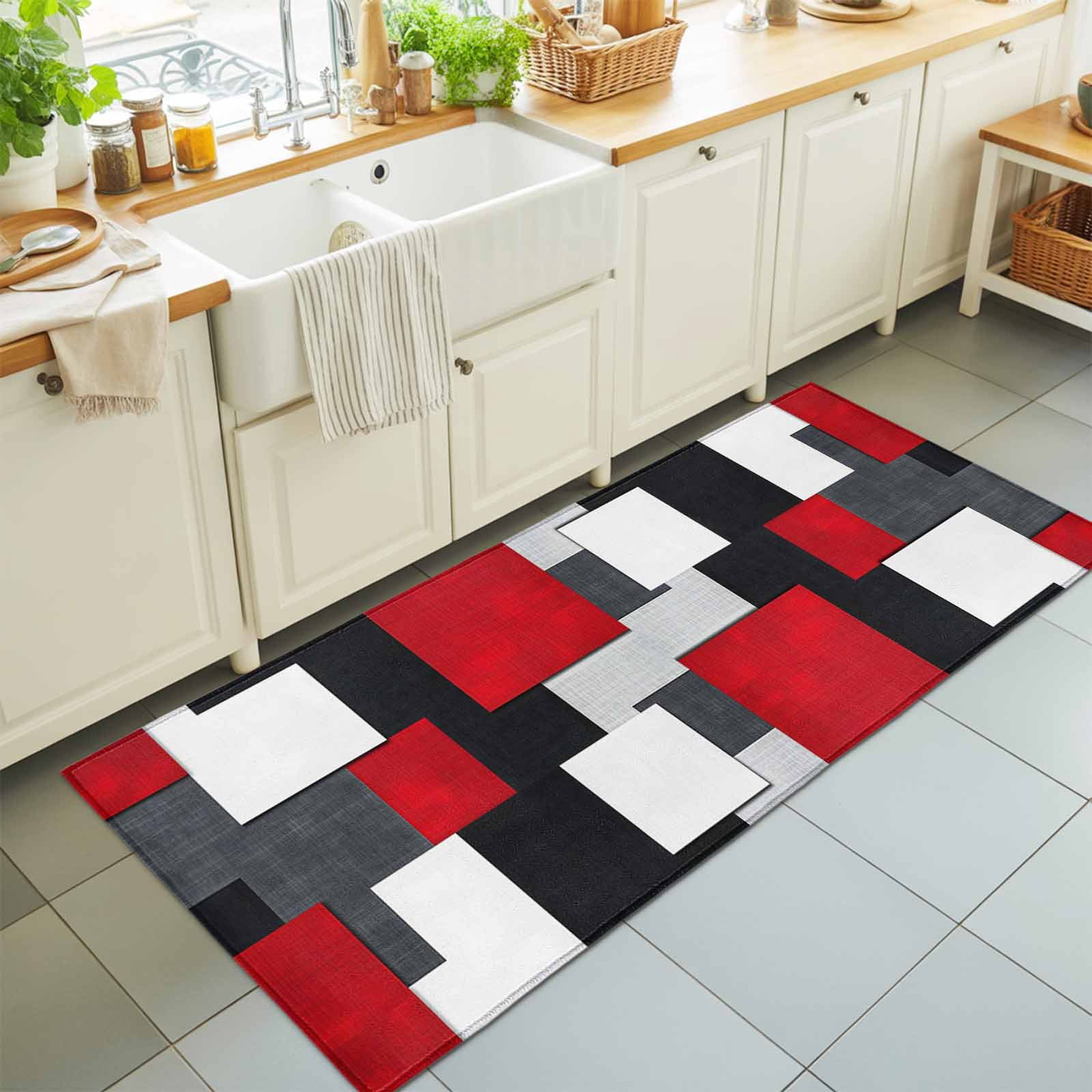Abstract Red Black White Gray Color Block Rectangle Area Rug 2x6ft ...