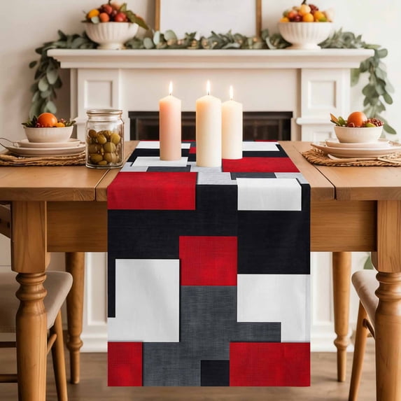 Abstract Red Black White Gray Color Block Table Runner 90 Inches Long ...