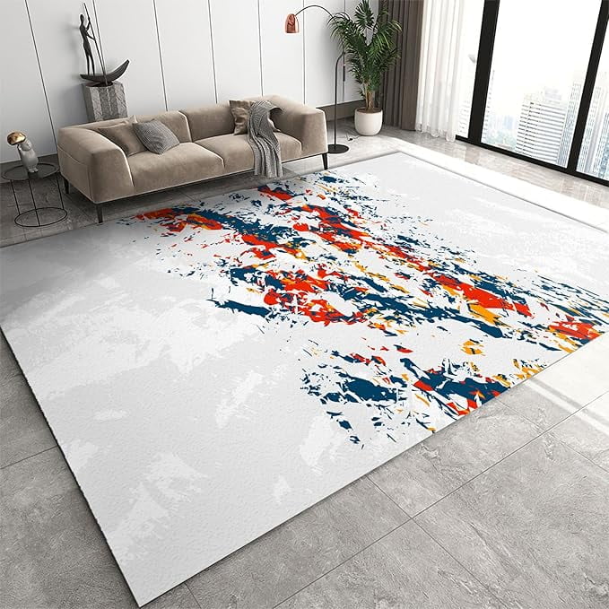Abstract Red Blue Area Rugs, Modern Soft Fluffy Bedroom Rug, Non-Slip ...