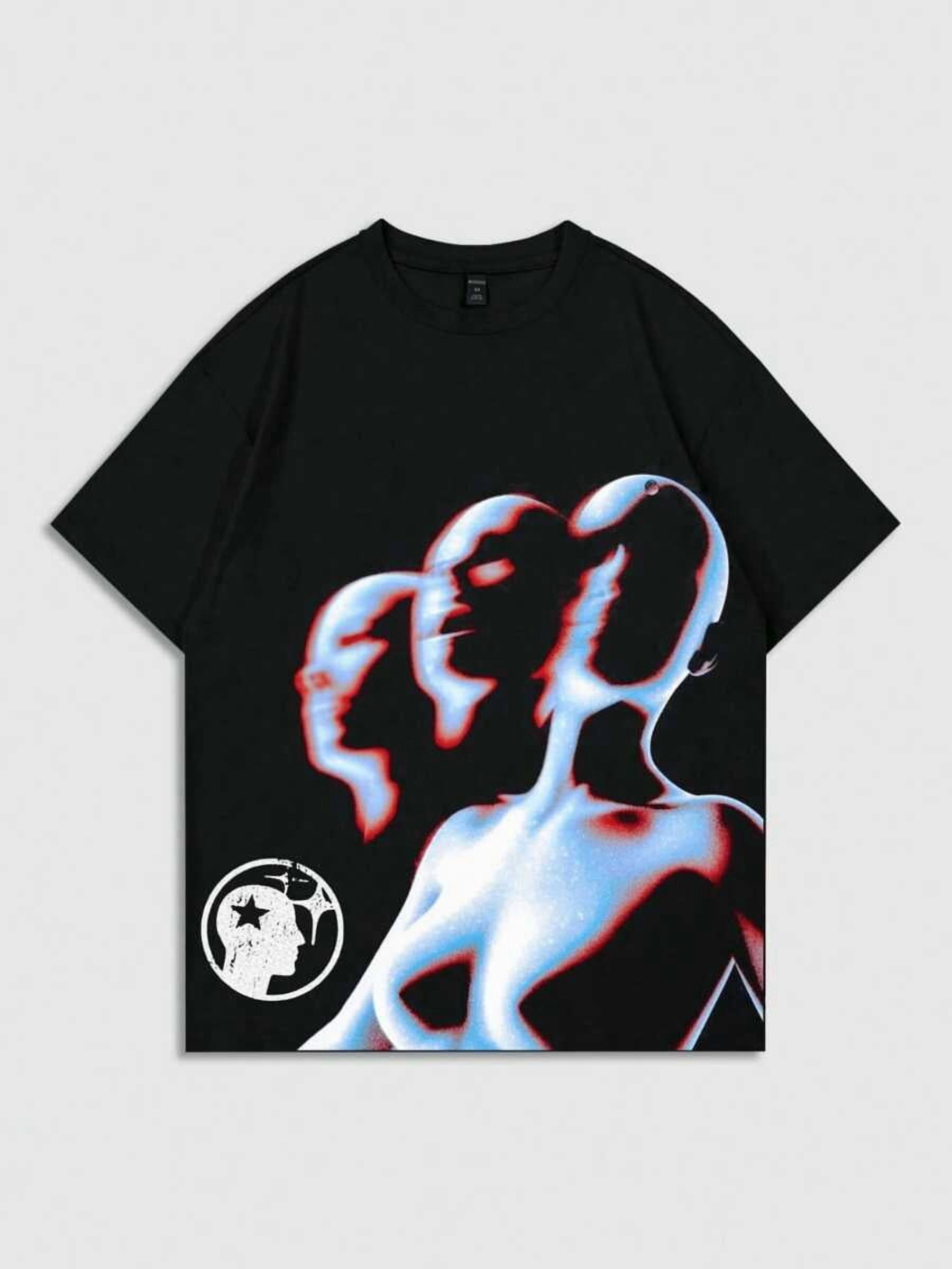 Abstract Red Blue Celestial Figures Graphic Print T-Shirt 100% Cotton ...