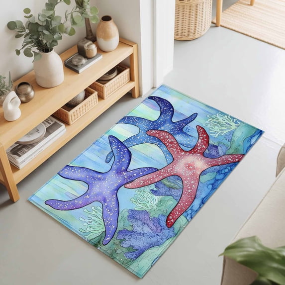 Abstract Red Blue Coral Reef Starfish Rectangle Area Rug 2x3ft,Living ...