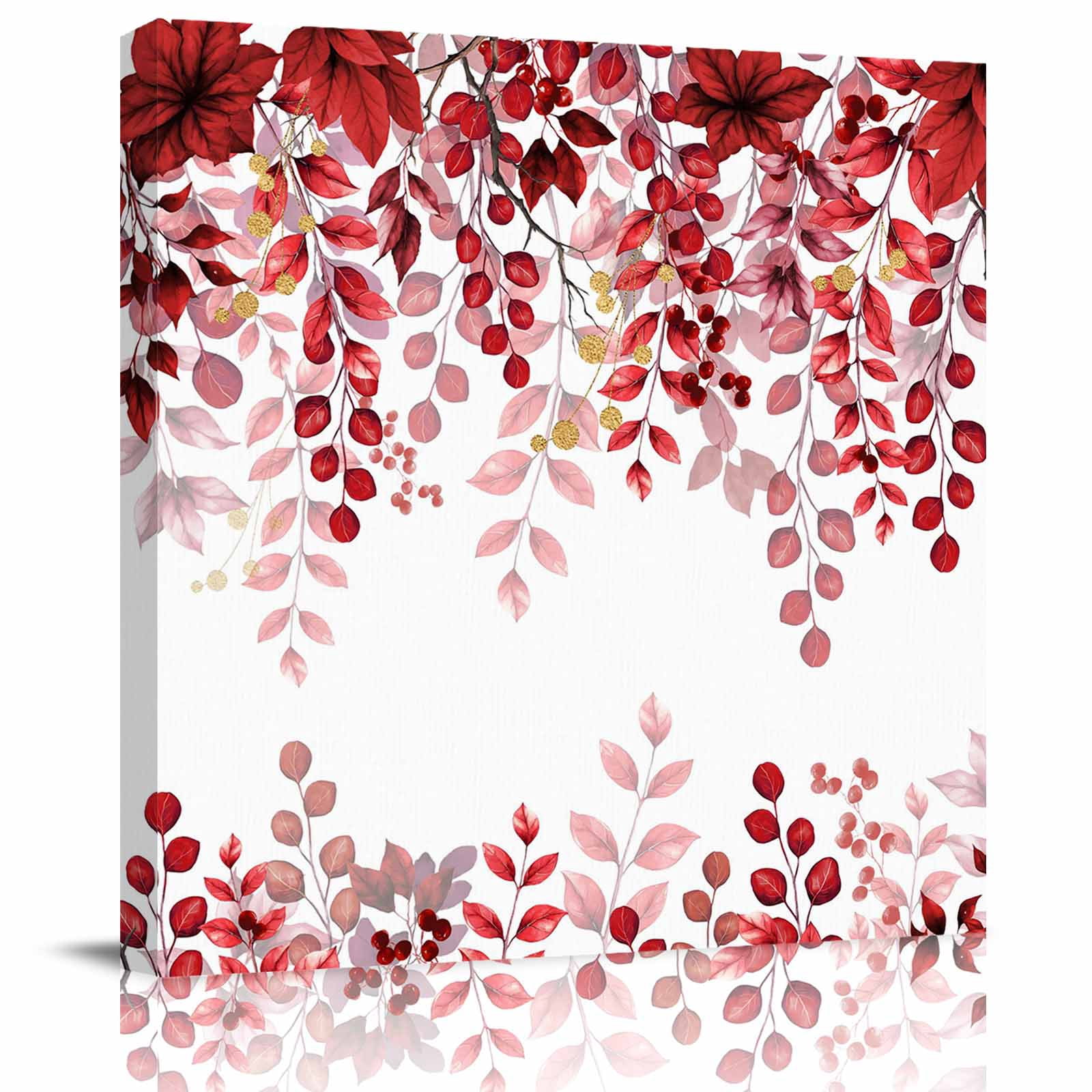 Abstract Red Branch Leaves Canvas Artwork Painting Art, Farm Botanical ...