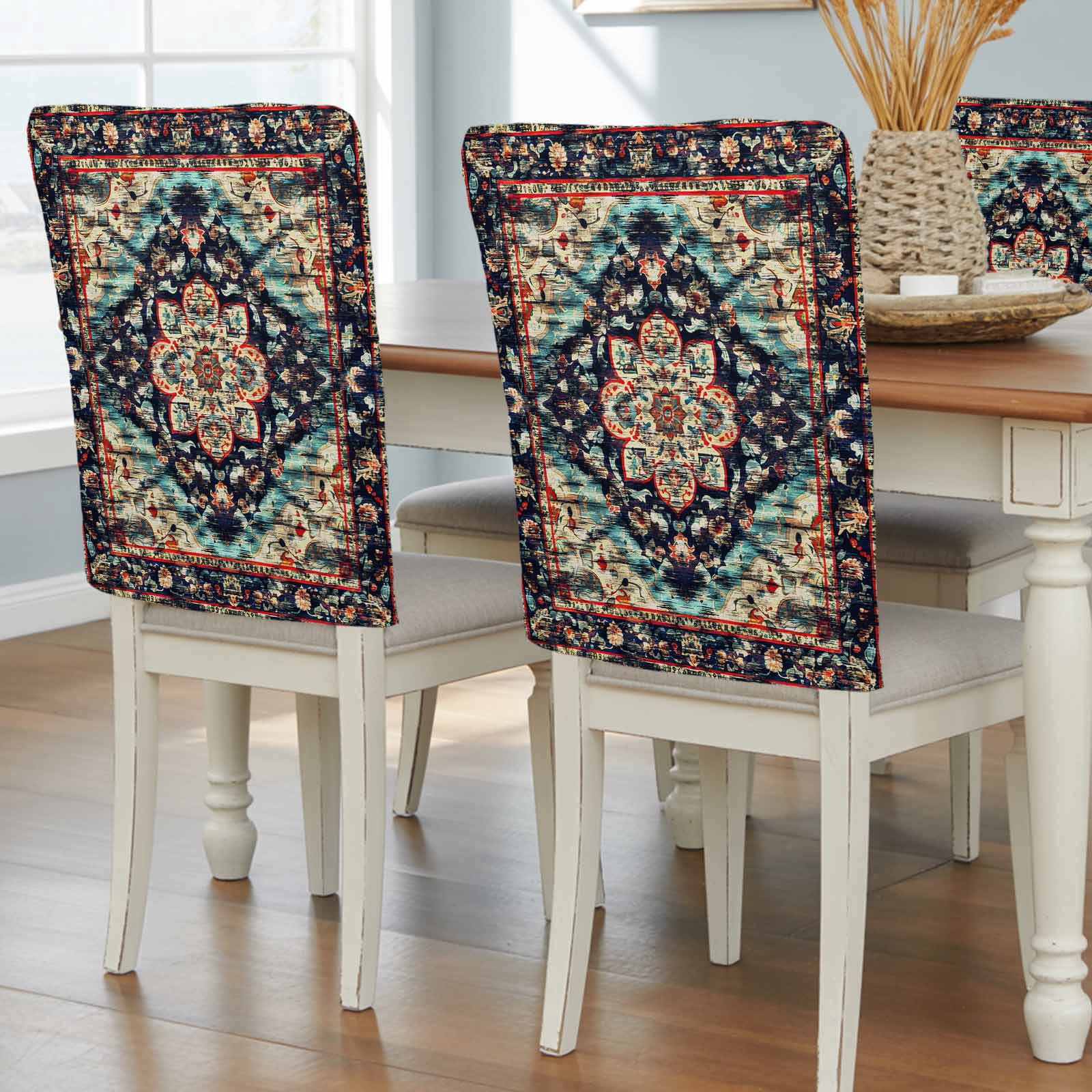 Abstract Red, Chair Back Covers, Blue Black Geometric Contemporary ...