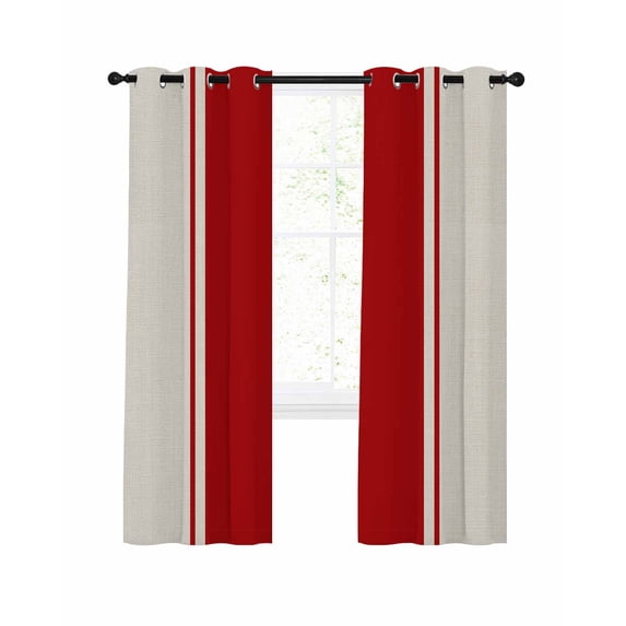 Abstract Red Color Block Blackout Curtains 72 Inch Length Vintage Lines ...