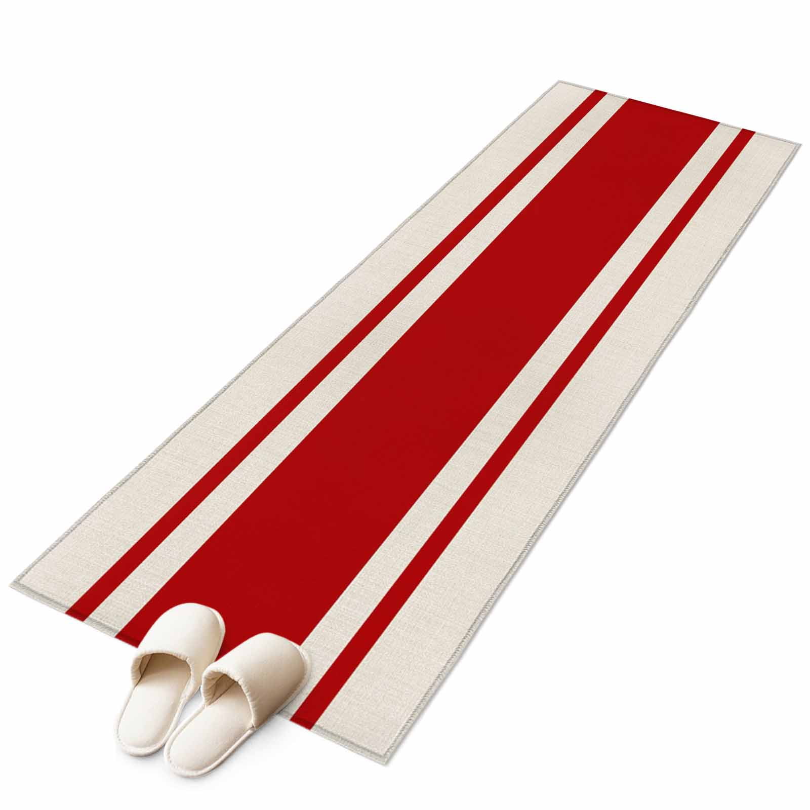 Abstract Red Color Block Washable Area Rug 2x6ft Vintage Lines Linen ...