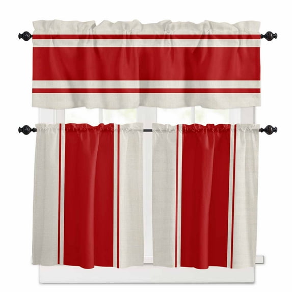 Abstract Red Color Block Window Curtains Valance Set of 3 Vintage Lines ...
