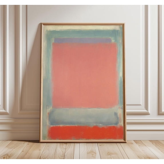 Abstract Red Color Field Modern Minimalist Mid Century Warm Blue Art ...