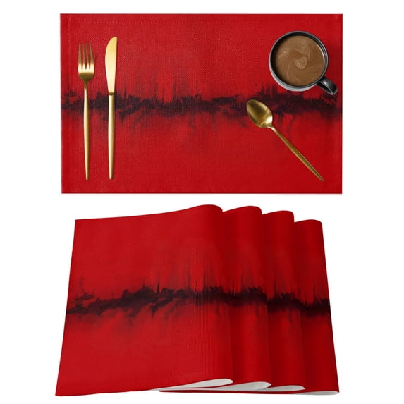 Abstract Red Cotton Linen Placemats Set of 2, Black Water Ink Painting ...