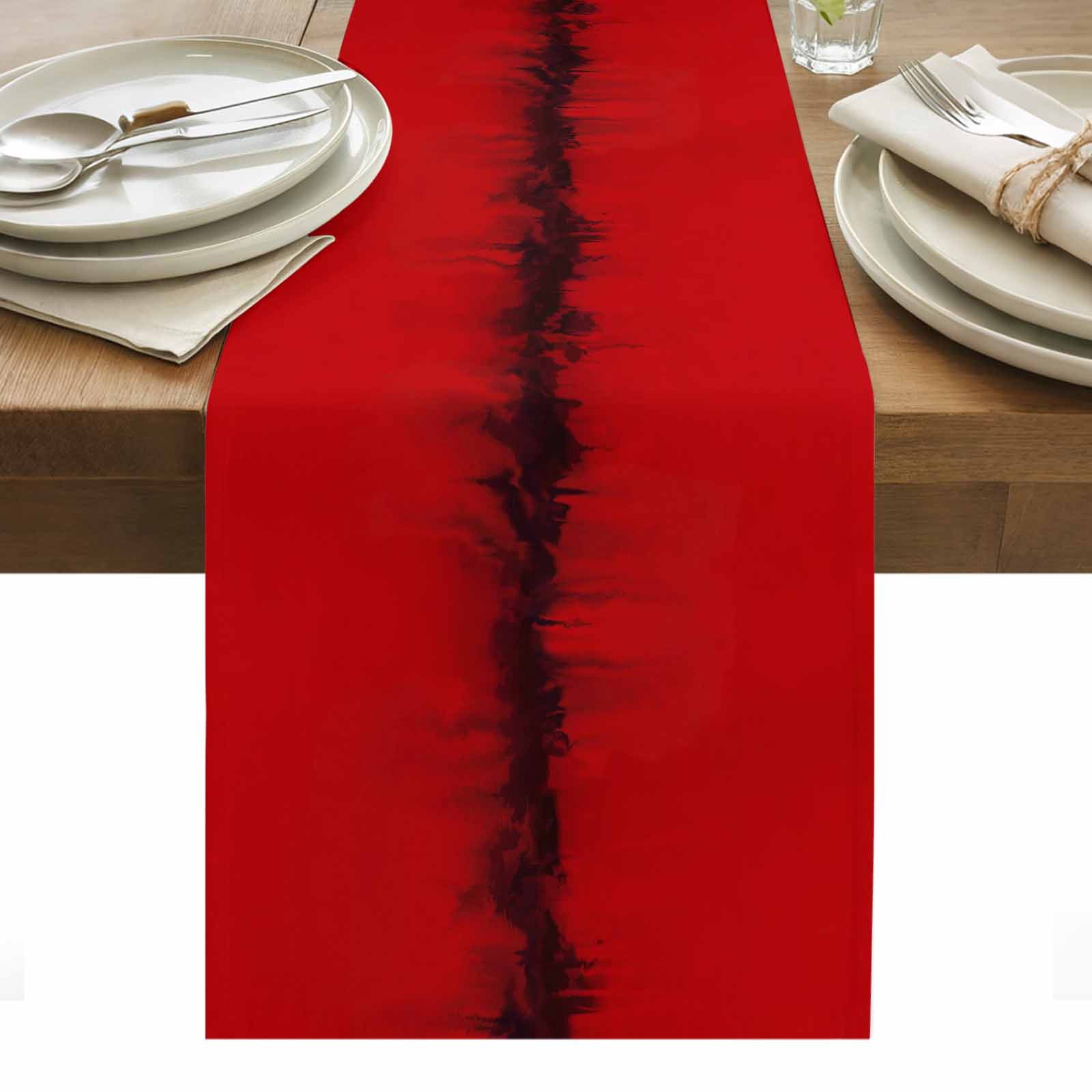 Abstract Red Cotton Linen Table Runner Black Water Ink Painting Modern ...