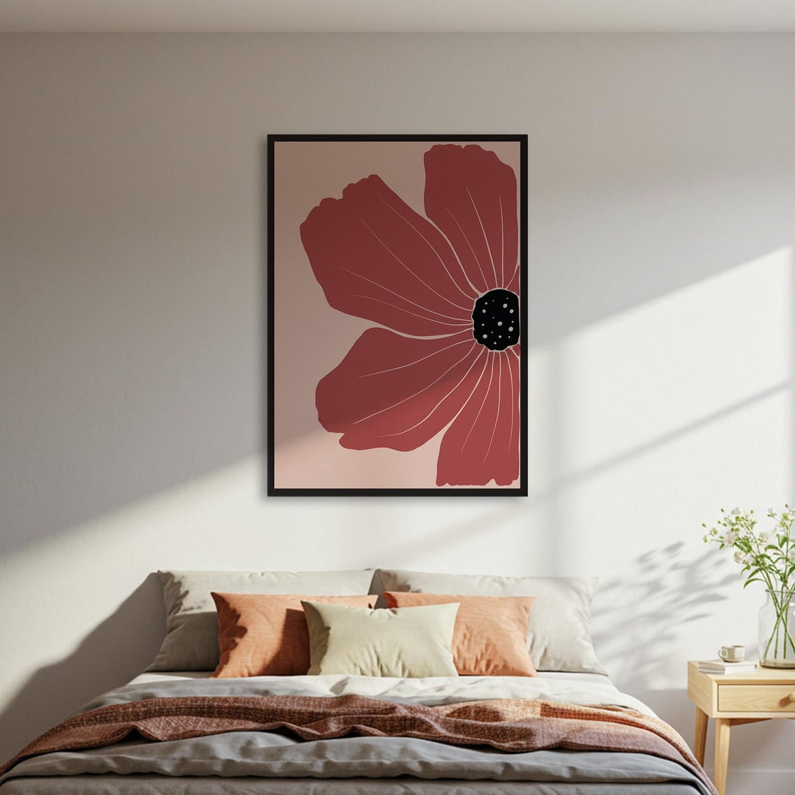 Abstract Red Flower Poster Modern Minimalist Floral Wall Art Print ...