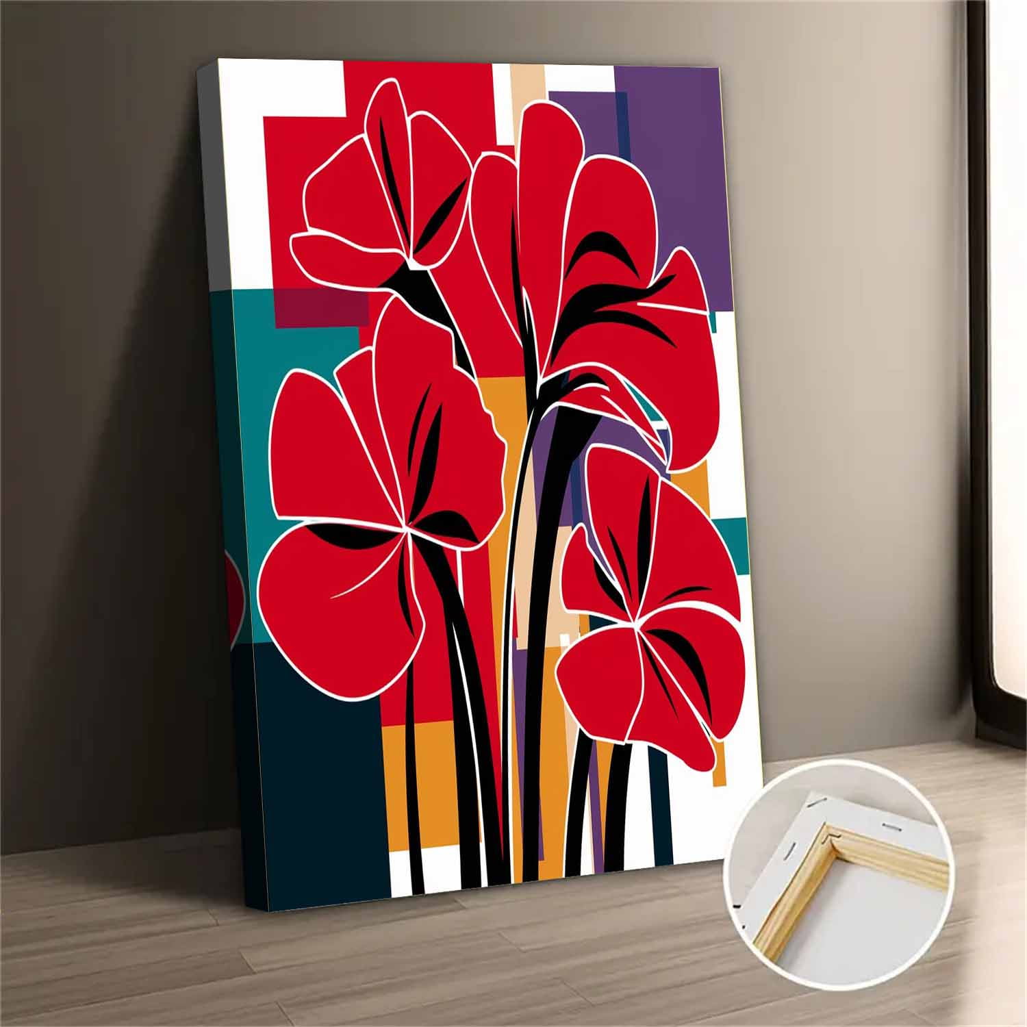 Abstract Red Flowers Canvas Wall Art For Bedroom Living Room Decor ...