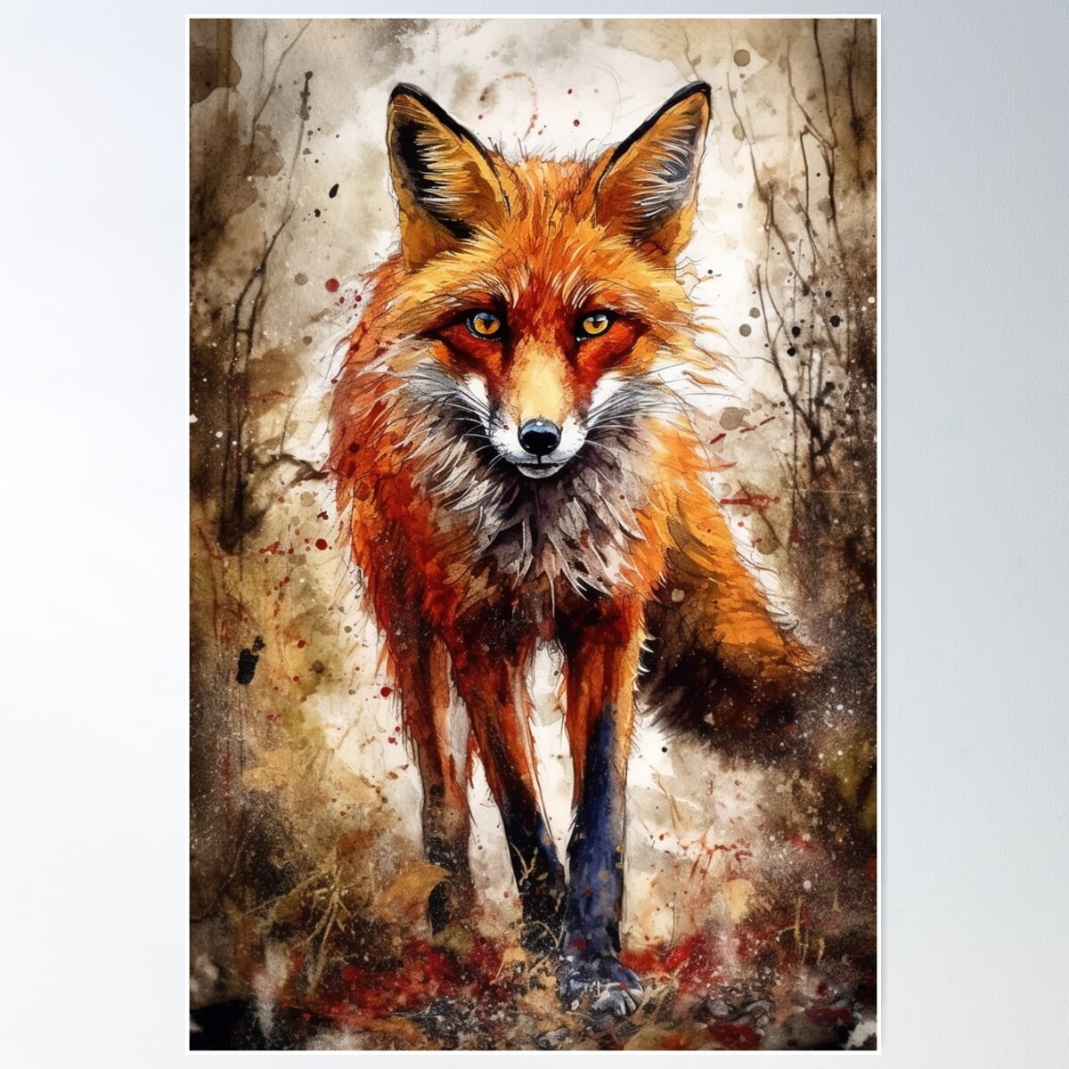 Abstract Red Fox Painting. Ai Generated Illustration. Poster Wall Art ...