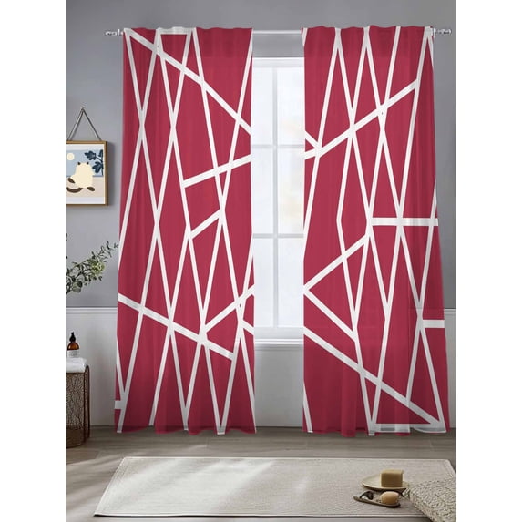 Abstract Red Geometric Chiffon Sheer Curtains 84 Inches Long Modern ...