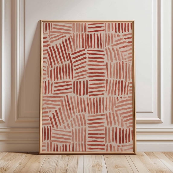 Abstract Red Geometric Print Poster Modern Minimalist Line Art Wall ...
