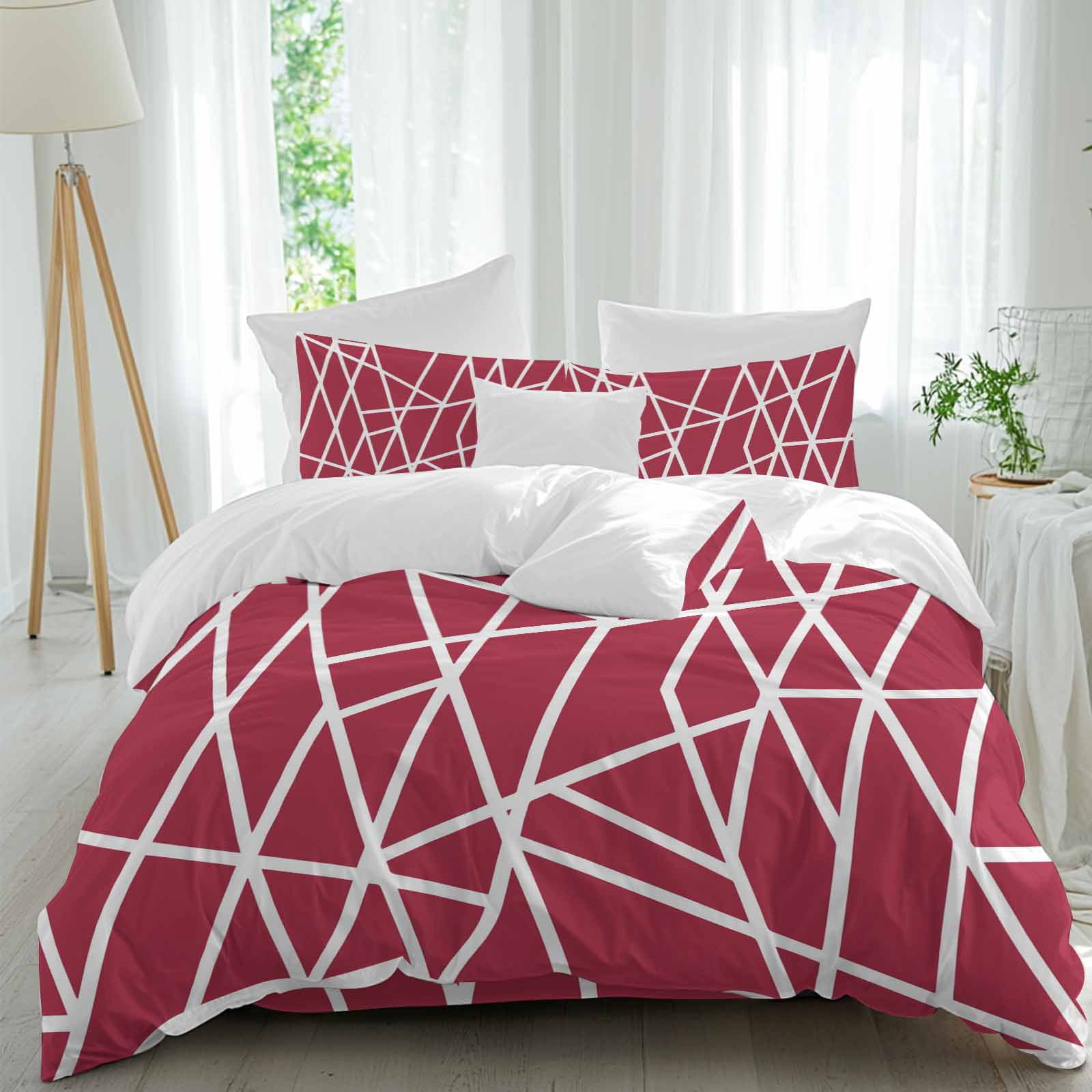 Abstract Red Geometric Soft Breathable Bedding Set with Pillow Shams ...