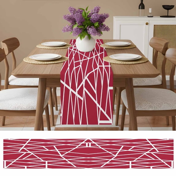 Abstract Red Geometric Table Runner 13x60in Non-Slip Cotton Linen Table ...