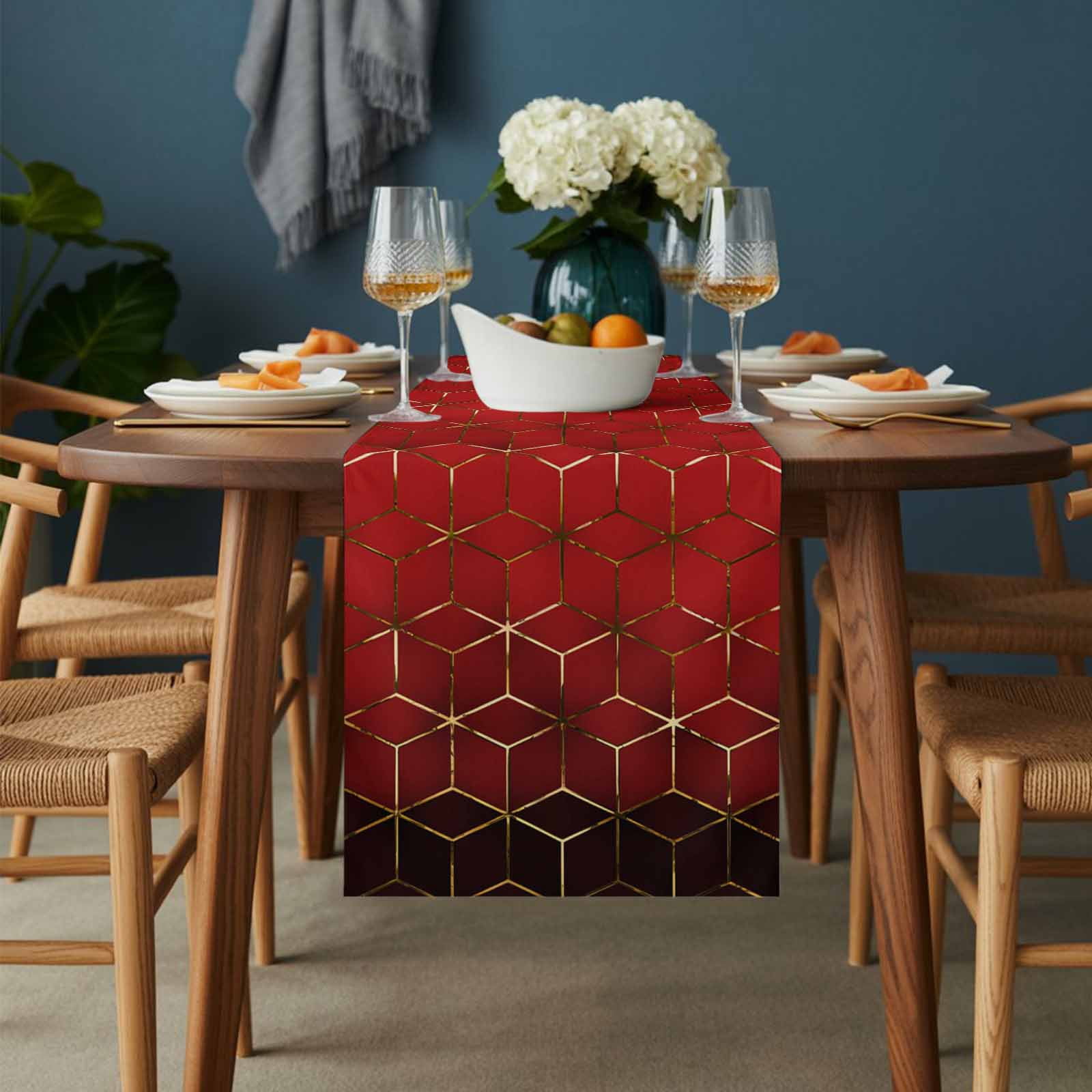 Abstract Red Gradient Geometric Table Runner-36 Inch Long Modern Stereo ...