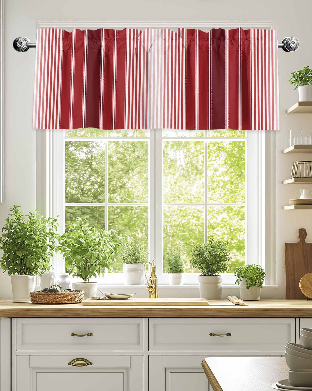 Abstract Red Gradient Stripe Valances for Windows,Kitchen Valance Rod ...