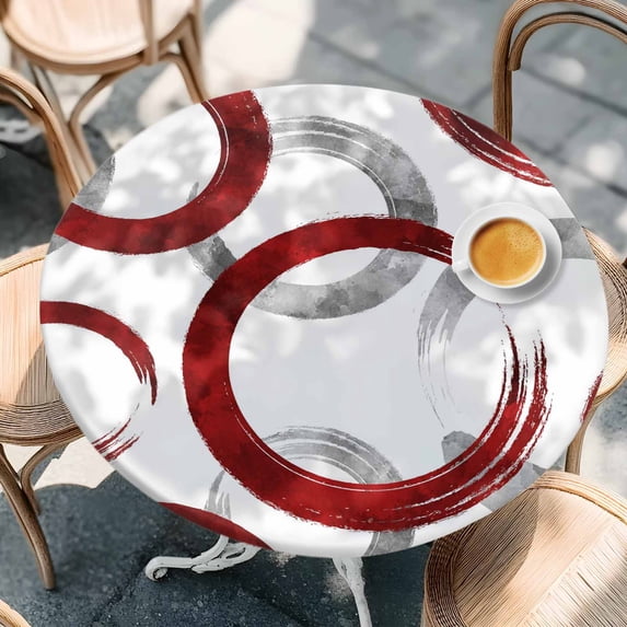 Abstract Red Gray Circle Round Fitted Tablecloth with Elastic Edge ...