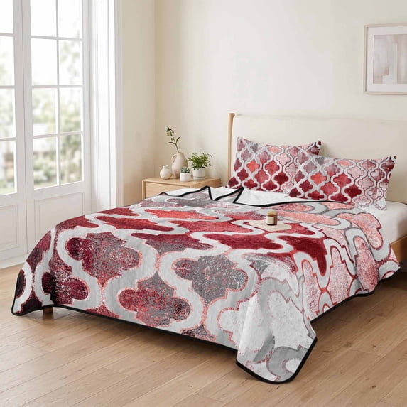 Abstract Red Gray Geometric Art 3 Pieces Quilt Set,1 Quilt with 2 Shams ...