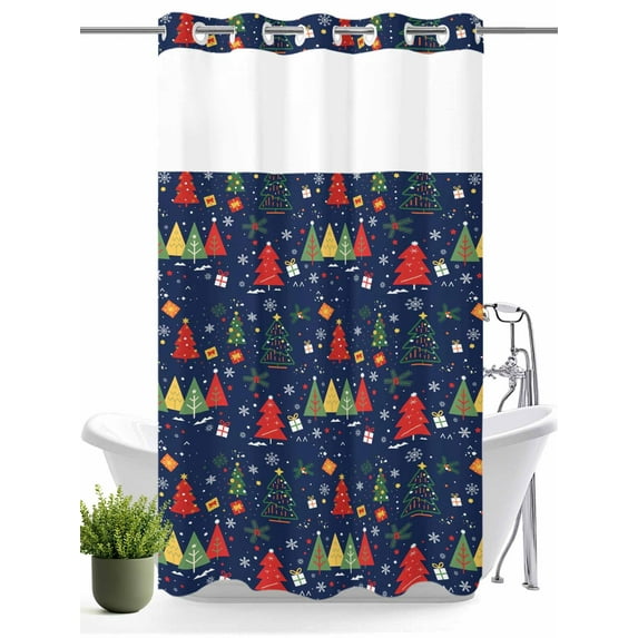 Abstract Red Green Christmas Tree No Hooks Shower Curtain with Snap in ...