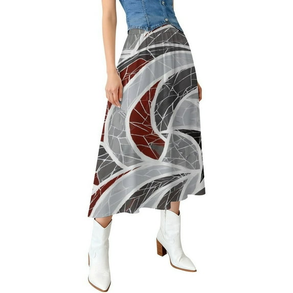 Abstract Red Grey Mosaic Art Women High Waist Midi Skirt Elegant Midi ...