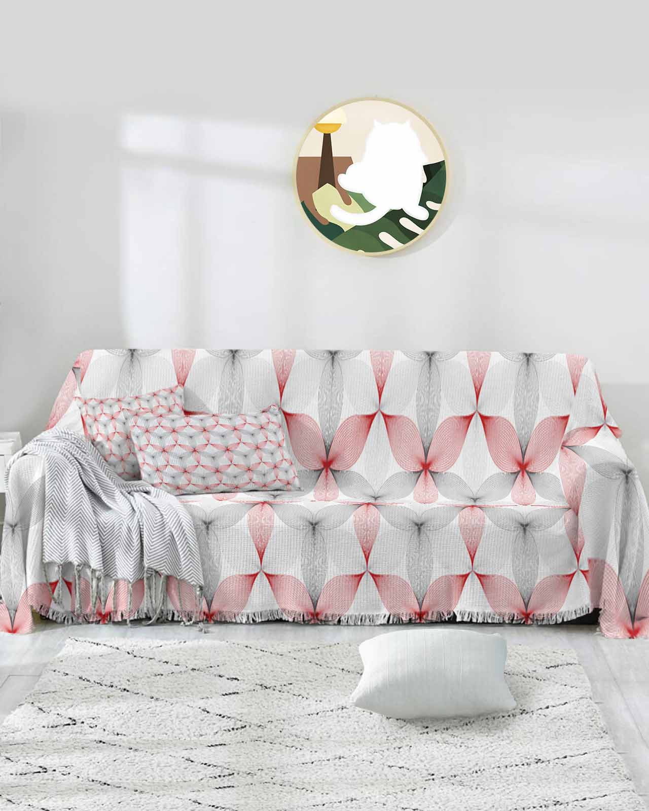 Abstract Red Grey Sofa Covers for 3 Cushion,Washable Couch Cover for ...