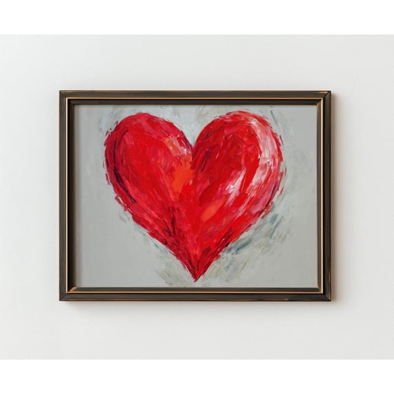 Abstract Red Heart Impasto Wall Art, Stretched Canvas Size 16x24 ...