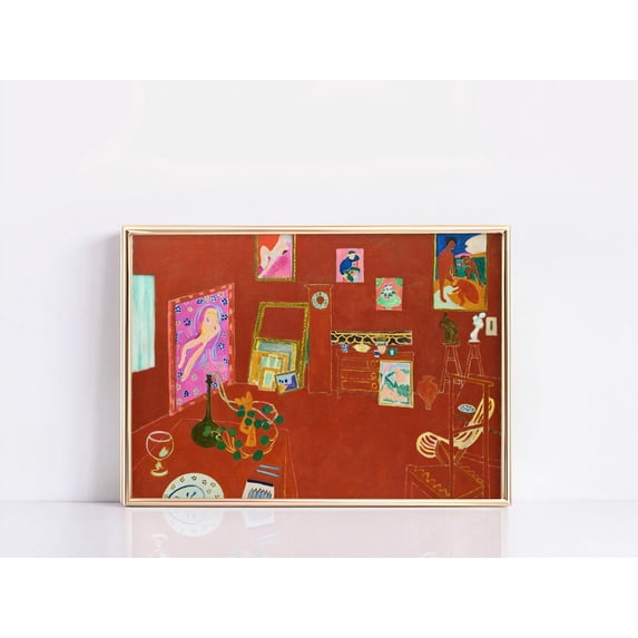 Abstract Red Interior Studio Wall Art Print, Modernist Museum Style ...