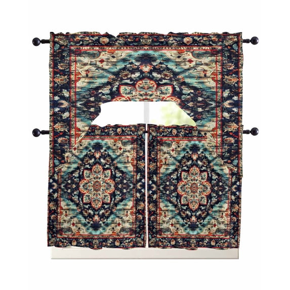 Abstract Red,Kitchen Curtain and Valance Set 3 Pieces,Rod Pocket Short ...