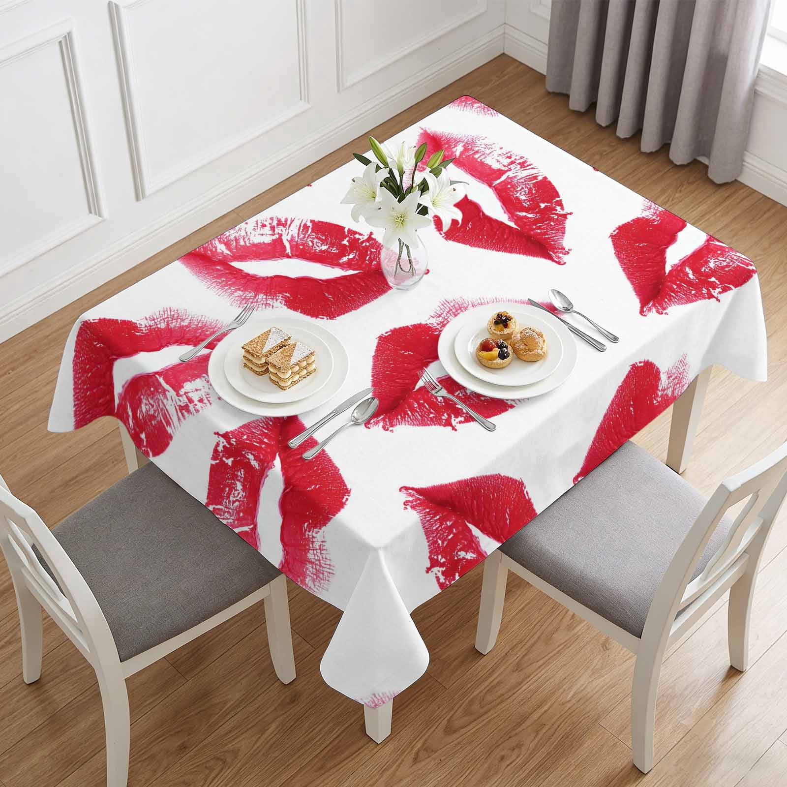 Abstract Red Lips Pattern Table Cloth 60x84in, Waterproof Rectangle ...