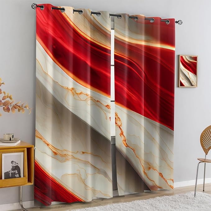 Abstract Red Marble Texture Window Curtains, Gradient Crack Art ...